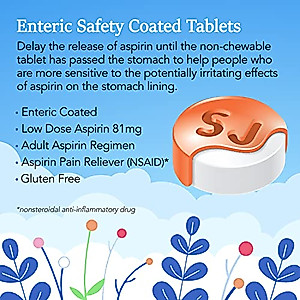 St. Joseph Aspirin Pain Reliever (NSAID) 81mg, Enteric Safety Coated, Adult Low Dose Regimen, 365 ct (1 Year Supply)