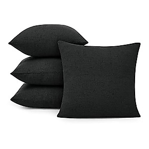 Deconovo Black Pillow Covers 18x18 Inch Set of 4, Faux Linen Throw Pillow Case, Couch Cushion Cover for Home Decor(18 x 18 Inch, Black, Set of 4, No Pillow Insert)