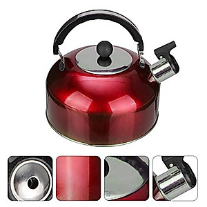 OUSIKA Tea Pot 2L Whistling Tea Kettle for Stove Stainless Steel Stovetop Tea Pots Boiling Water Pot with Universal Base for Induction | Gas | Electric | Halogen | Radiant, Red Vintage Decor Kettle (