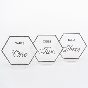 Wedding Table Numbers with Elegant Hexagon Design and Dark Silver Lettering, Table Numbers, Table Numbers For Wedding Reception, Acrylic Table Numbers, Hexagon Table Numbers, 1-30