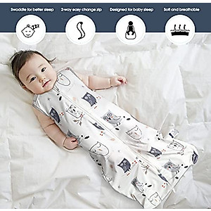 Jeroray Wearable Blanket-Stretchy Sleeping Bag,(0-6 Months) TOG 1.0,2-Pack,2 Way Zipper,Unisex,Owl&Solid Grey,Small