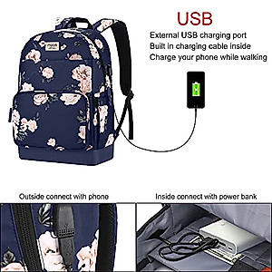 MOSISO 15.6-16 inch Laptop Backpack for Women with Luggage Strap & USB Charging Port, Sports Duffel Peony Gym Bag with Shoe Compartment&Camellia Travel Business Bag, Blue