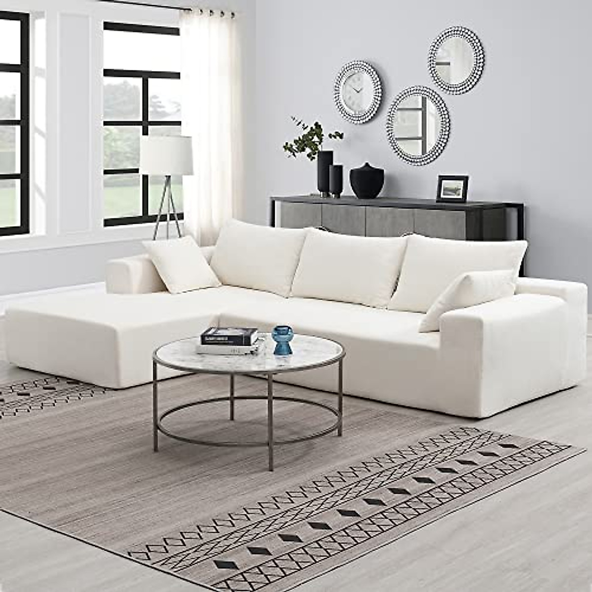 kevinplus 109" Modular Sectional Sofa Couch with Chaise Lounge for Living Room, Modern Contemporary Upholstered L-Shape Sleeper Sofa Couch, Free Combination & Chenille Fabric, White