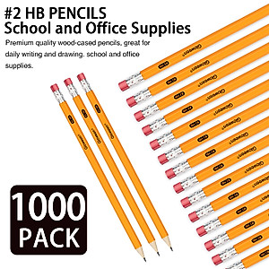 Gloween Wood-Cased #2 HB Pencils Bulk, 1000 Pack Pre-Sharpened Yellow Pencils for Office School Supplies