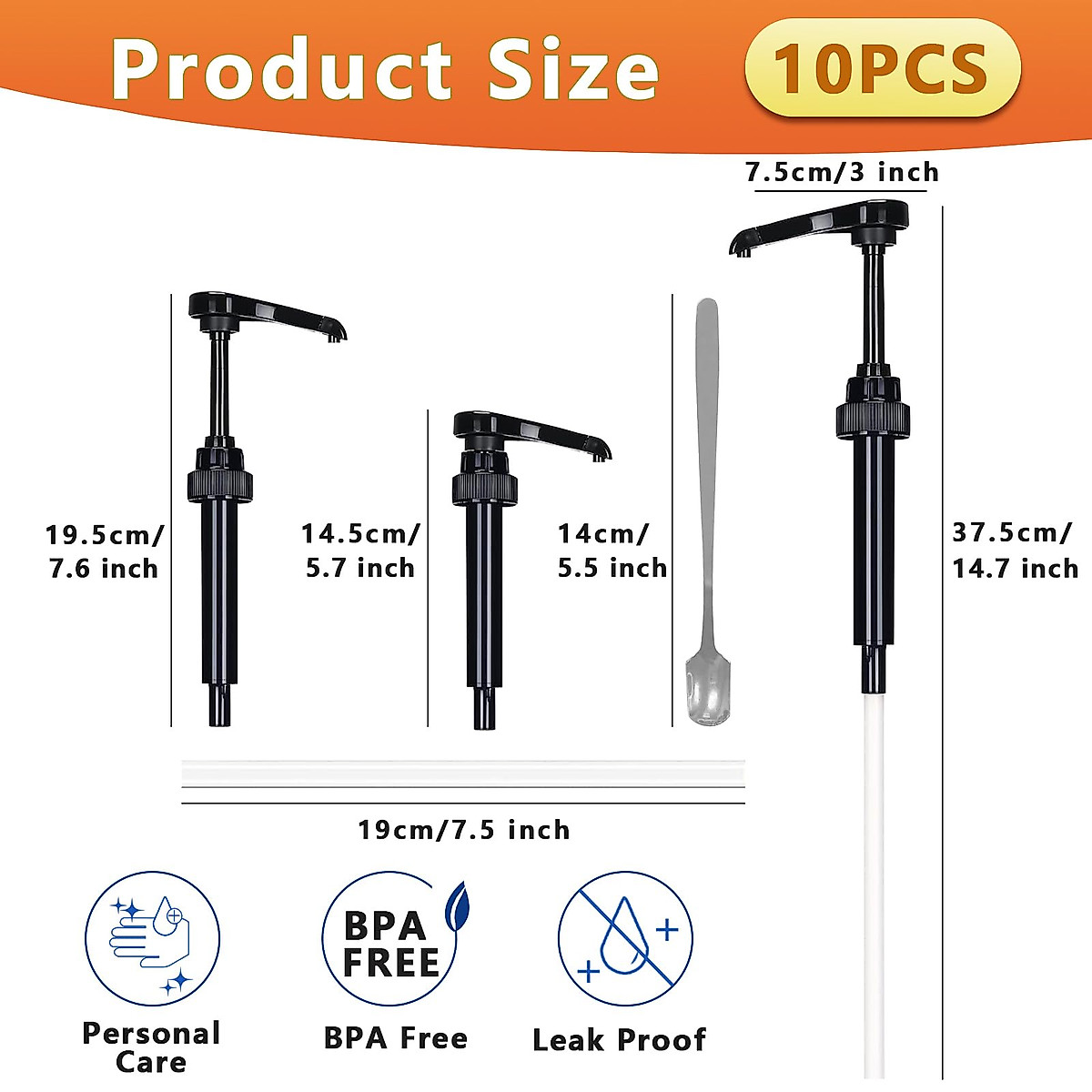 ZTTXL 10 Packs Coffee Syrup Pump Dispenser,Fits 25.4 Oz/750ml Coffee Flavoring Syrup Bottles,No Dripping, Fits Home & Coffee Bar Drinking Mixes,Free 4 Golden Spoons