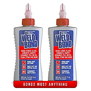 Weldbond Multi-Surface, Non-Toxic Adhesive Glue, Bonds Most Anything. Wood Glue or for Crafts Fabric Glass Mosaic Carpet Ceramic Tile Metal Stone & More. ​Dries Crystal Clear 5.4oz /160ml - 2 Pack