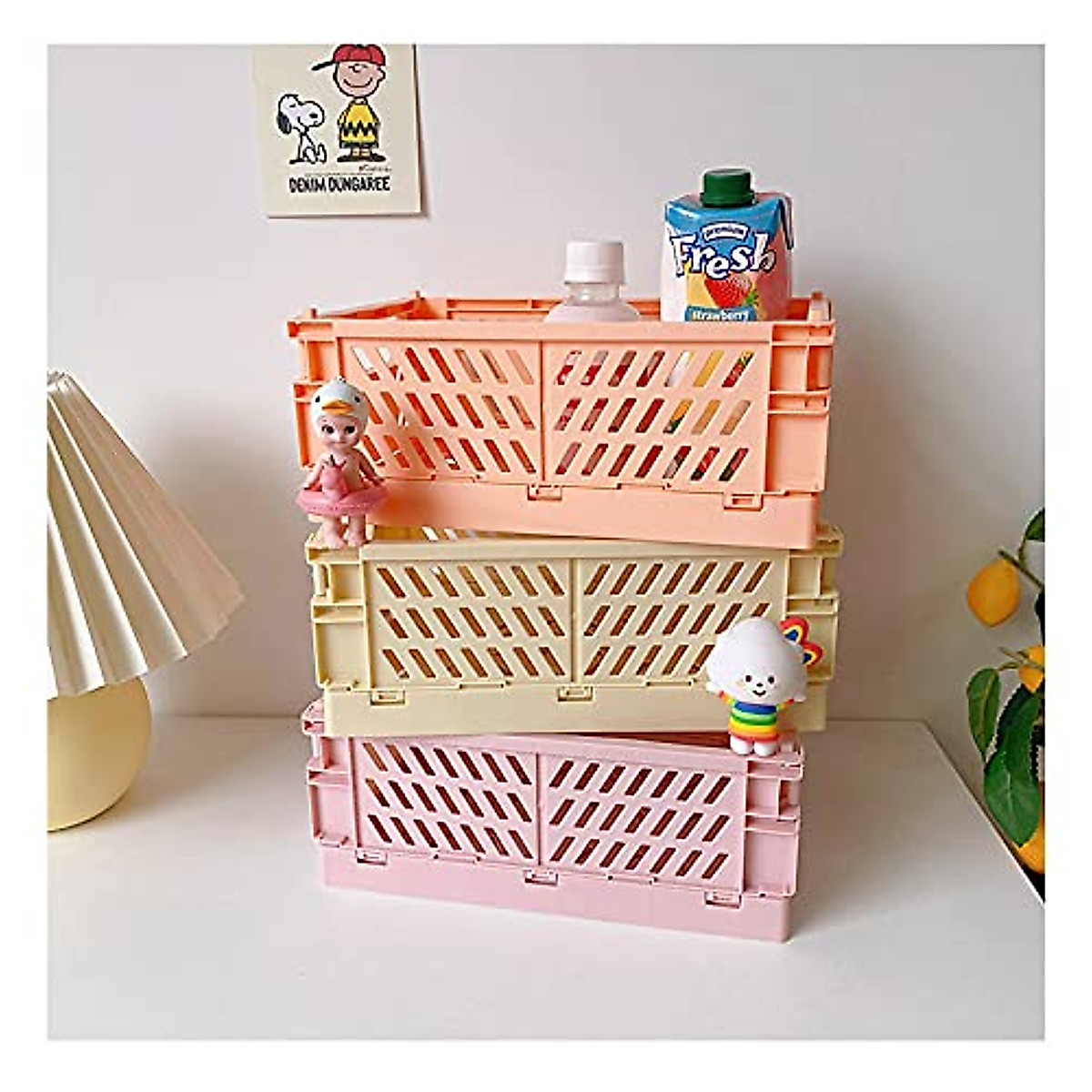 KONGDY Storage Bins 5 PACKS Foldable Plastic Storage Box Case, 9.8x6.3x3.9in/25*16*10cm Durable Folding Storage Crate for Office, Bedroom, Closet, Kitchen, Bathroom, Organizing Books Condiments Toys