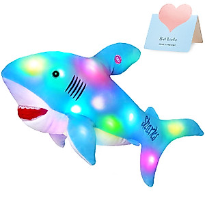 BSTAOFY 20'' LED Shark Soft Plush Toy Night Light Up Stuffed Animal Ocean Life Luminous Glow in The Dark Bedtime Companion Gifts for Kids Friends Birthday Valentines Christmas Festivals, Blue