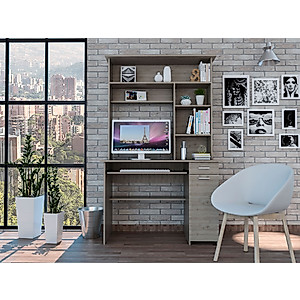 Bellemave Computer Desk with Hutch and Keyboard Tray, Home Office Desks with Drawers and Storage Shelves, Writing Study Desk Table, Modern Compact Workstation, Oak