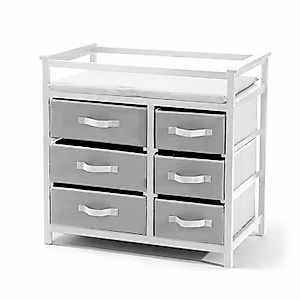 Baby Changing Table with 6 Storage Baskets, Can be Used as a Changing Table Dresser with Changing Table Top, a Baby Changing Station, a Diaper Changing Station (White)