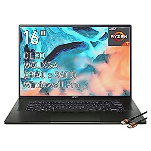 Acer Swift Edge 16" 4K OLED 400 nits Extremely Thin & Light Laptop 8cores AMD Ryzen7 6800U Backlit KB Fingerprint Reader 100% DCI-P3 Windows11 Pro w/HDMI (16GB RAM | 1TB SSD)
