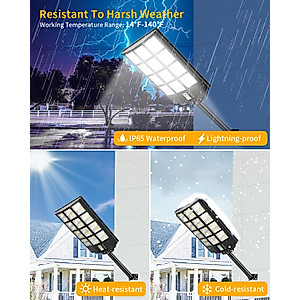 EOSRUJU 1200W Solar Street Lights Outdoor, 240000LM Parking Lot Lights with Motion Sensor, IP65 Waterproof Solar Flood Lights, Dusk to Dawn Solar Lights for Garden, Yard, Parking Lot