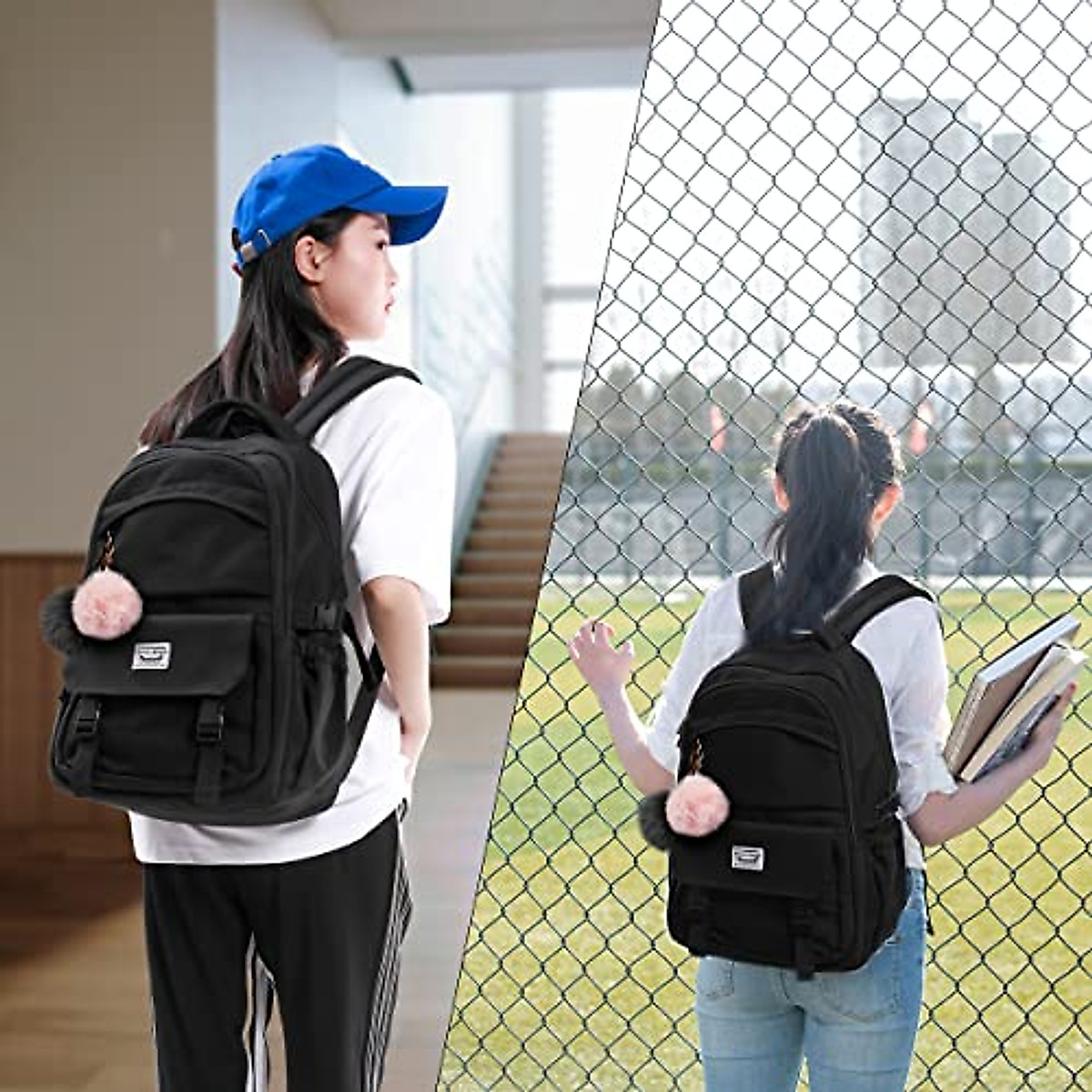 School Backpack Laptop Computer Backpack 15.6 inch Anti-theft Big Daypack Casual Bag Travel Bookbag Aesthetic Cute Backpacks for College Large Backpacks Purse for Boy Girl Teen Women Men Student-Black