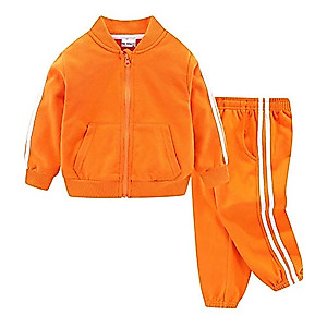 Mud Kingdom Little Boys Jogger Suits Casual Long Sleeve Orange Size 7-8