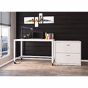 Office Dimensions 21647 White RTA 48" Wide Mobile Metal Desk Workstation Home Office Collection