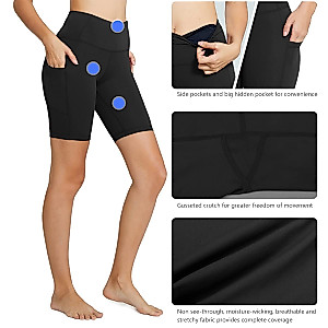 BALEAF Biker Shorts Women Yoga Gym Workout Spandex Running Volleyball Tummy Control Compression Shorts with Pockets 8&quot; Black S