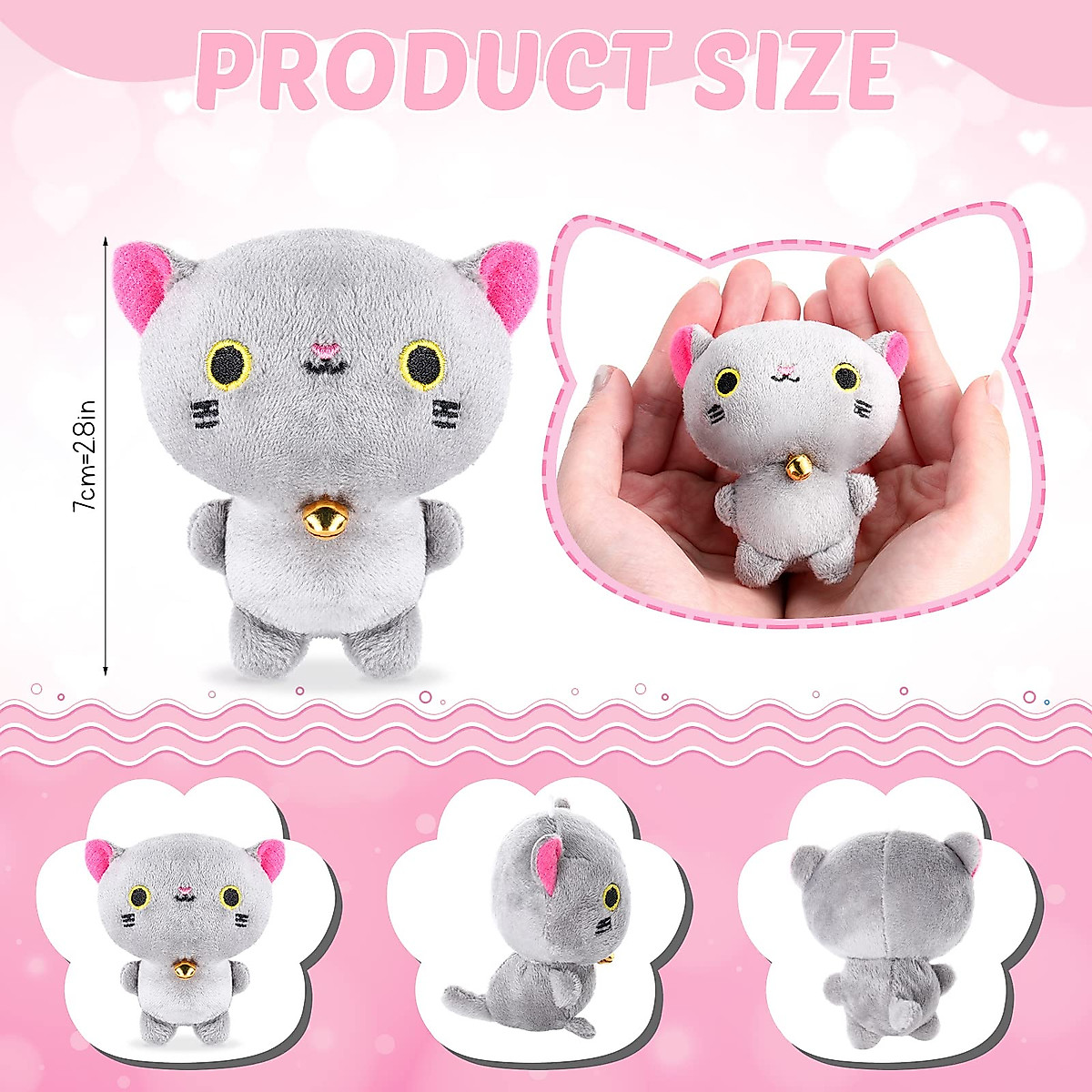 9 Pieces Mini Cat Plush Stuffed Animals Bulk Cute Small Stuffed Kitten Soft Cats Doll Plush Toys Hanging Pendant Ornament For DIY Keychain Birthday Decoration Party Favors Supplies(Bell Style)