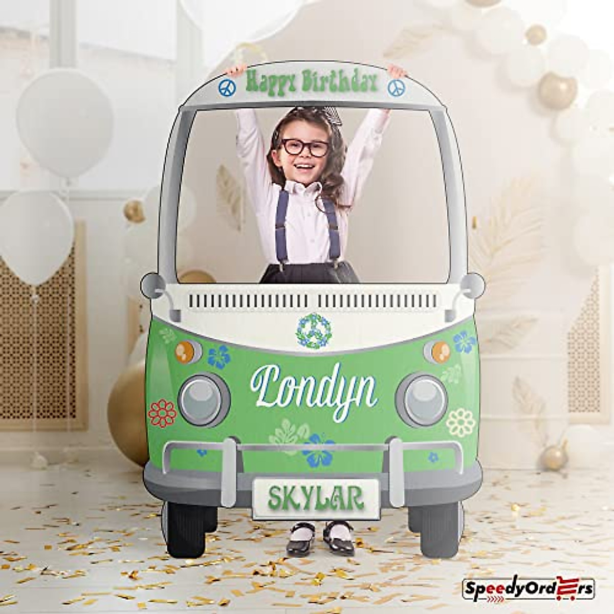 Hippie Bus Photo Booth Frame - Personalized Hippie Van Cutout - Selfie Frame Bus Photo Prop - Custom Hippie Van Photo Prop - Groovy Birthday Party Decorations