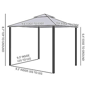 Outsunny 10' x 10' Patio Gazebo Outdoor Canopy Shelter with 2-Tier Roof and Netting, Steel Frame for Garden, Lawn, Backyard and Deck, Grey