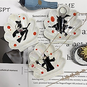 TIGERMILLION Halloween Witch Party Ceramic Jewelry Dish 3pcs, Halloween Witch Theme Decorative Tableware Halloween Holiday Dinner Birthday Party Supplies