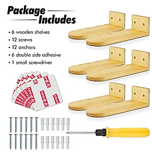 Wall Shoe Shelf - Pine Wood Shoe Display Shelf- Traditional Creations Set of 6 Wall Mount, and Adhesive Tape Installation, Floating Shoe Display Stand for Sneakersshelf