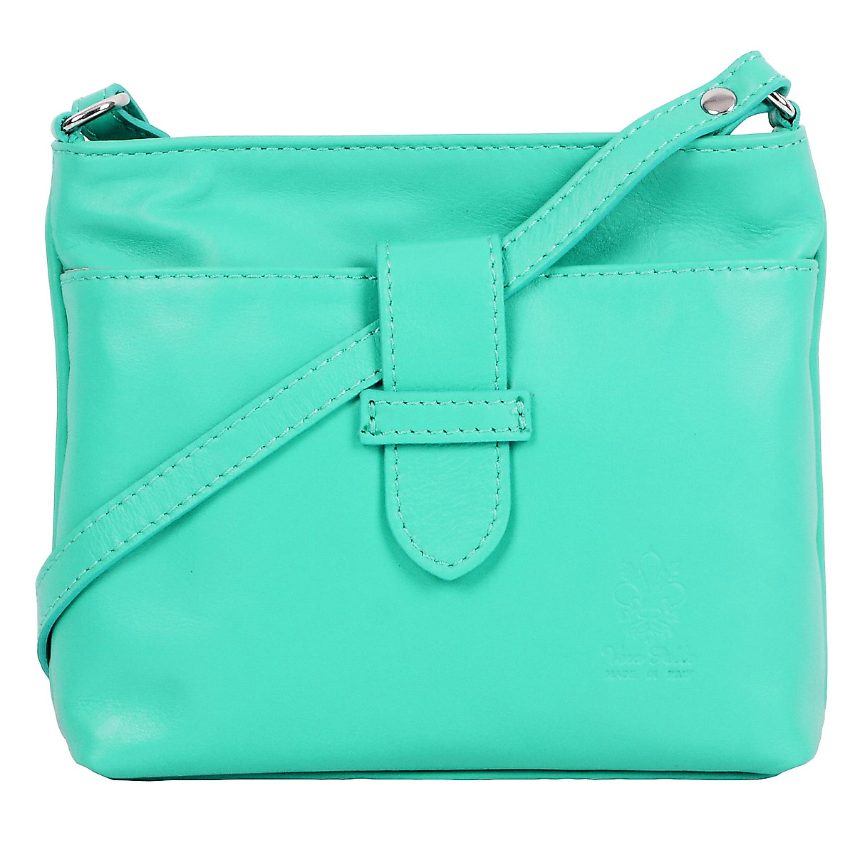 PRIMO SACCHI Italian Soft Leather Small Aqua Blue Adjustable Strap Cross Body Shoulder Bag Purse