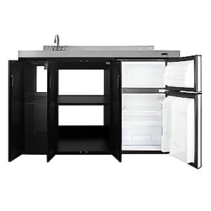 Summit Appliance CK54SINKL 54 Wide All-In-One Kitchenette, Stainless Steel Sink and Faucet, 2-door Refrigerator-freezer, 2-burner Smooth-top Cooktop, Storage Compartments, 115V Operation, Black