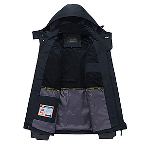Spmor Men's Outdoor Sports Hooded Windproof Jacket Waterproof Rain Coat Black XX-Large