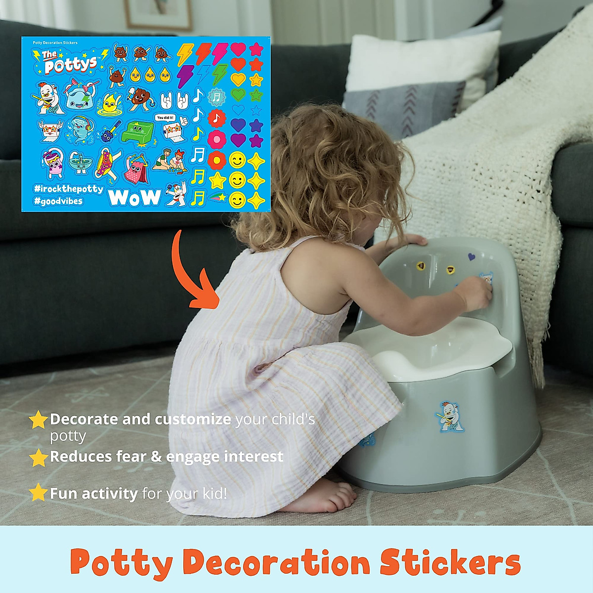 THE POTTYS Funny Potty Training Chart Game for Boys and Girls, Potty Training Rewards for Toddlers - 12 Foam Toys, Potty Stickers, Certificate, Cue Cards and Potty Book for Toilet Training