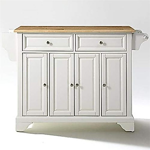 Crosley Furniture Lafayette Full Size Kitchen Island with Natural Wood Top, White