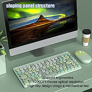 Wireless Keyboard Mouse Combo, Cute Mixed Colors 2.4G 1200 DPI 86 Keys Retro Round Concave Keycaps Tilt Panel Wireless Gaming Keyboard Mouse Combo, for Laptop Desktop MacBook MAC Windows(Green)