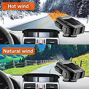 Car Heater, 12V 150W Portable Car Heater Fans, 2 in 1 Heating and Cooling Fast Heating Defrost Defogger with Plug in Cigarette Lighter, 360° Rotary Base Windshield Fan for Car SUV Truck (Black)