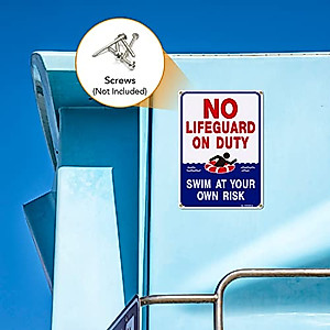 T&R No Lifeguard On Duty Sign, Swim At Your Own Risk, Pool Sign,2 Pack,14"x10" .040 Rust Free Heavy Aluminum, Reflective, Waterproof, 4 pre-drilled holes, Easy to Mount
