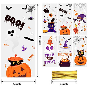 Labeol 150pcs Halloween Treat Bags, 5X11 Halloween Candy bags, Cellophane Bags Goodie Bags Party Favor Bags Clear Gift Bags Cookie Bags Trick or Treat Bags with Ties