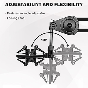 Mictop Q2U USB/XLR Microphone Shock Mount, Microphone Mic Holder with Foam Windscreen for Samson Q2U, ATR2100-USB Microphone, Anti-Vibration Shock Mount with Pop Filter for Reduce Vibration and Noise