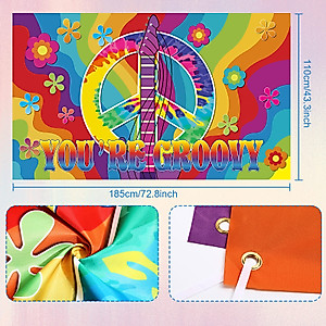 32 Pcs Tie Dye Groovy 60's Party Decorations Hippie Party Supplies Tablecloth Backdrop Include Foil Swirl Decorations Tie Dye Tablecloth and Peace Sign Hippie Backdrop Retro Party Birthday Decorations
