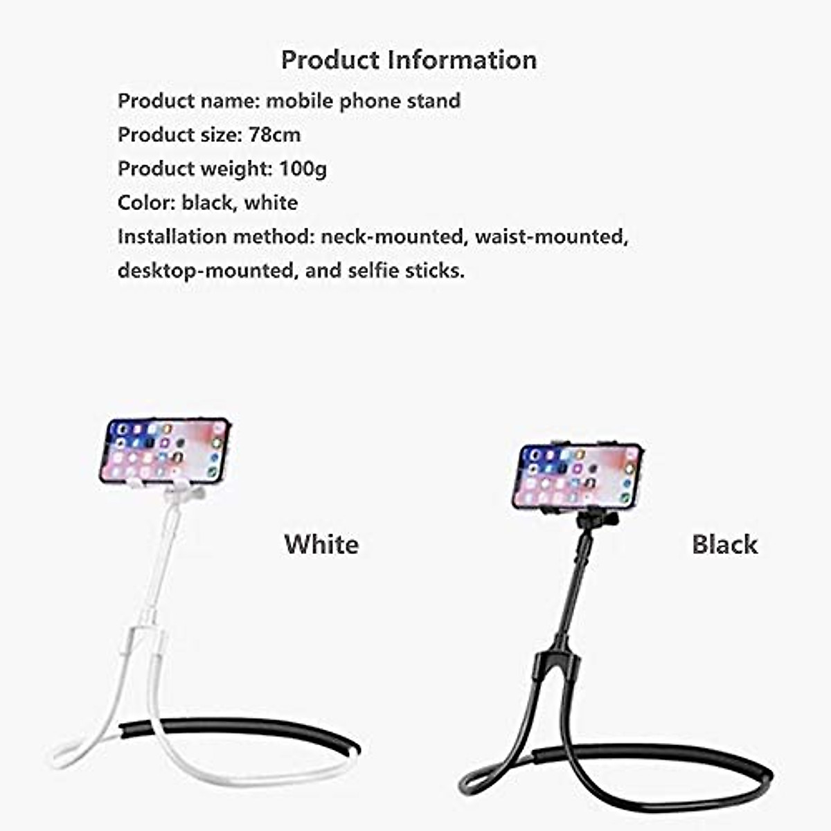 L&B Olivia B-Land Cell Phone Holder, Hanging on Neck Universal Mobile Phone Stand for Bed, gooseneck Cell Phone Holder, Compatible with iPhone 11 Pro XS Max XR X (White)