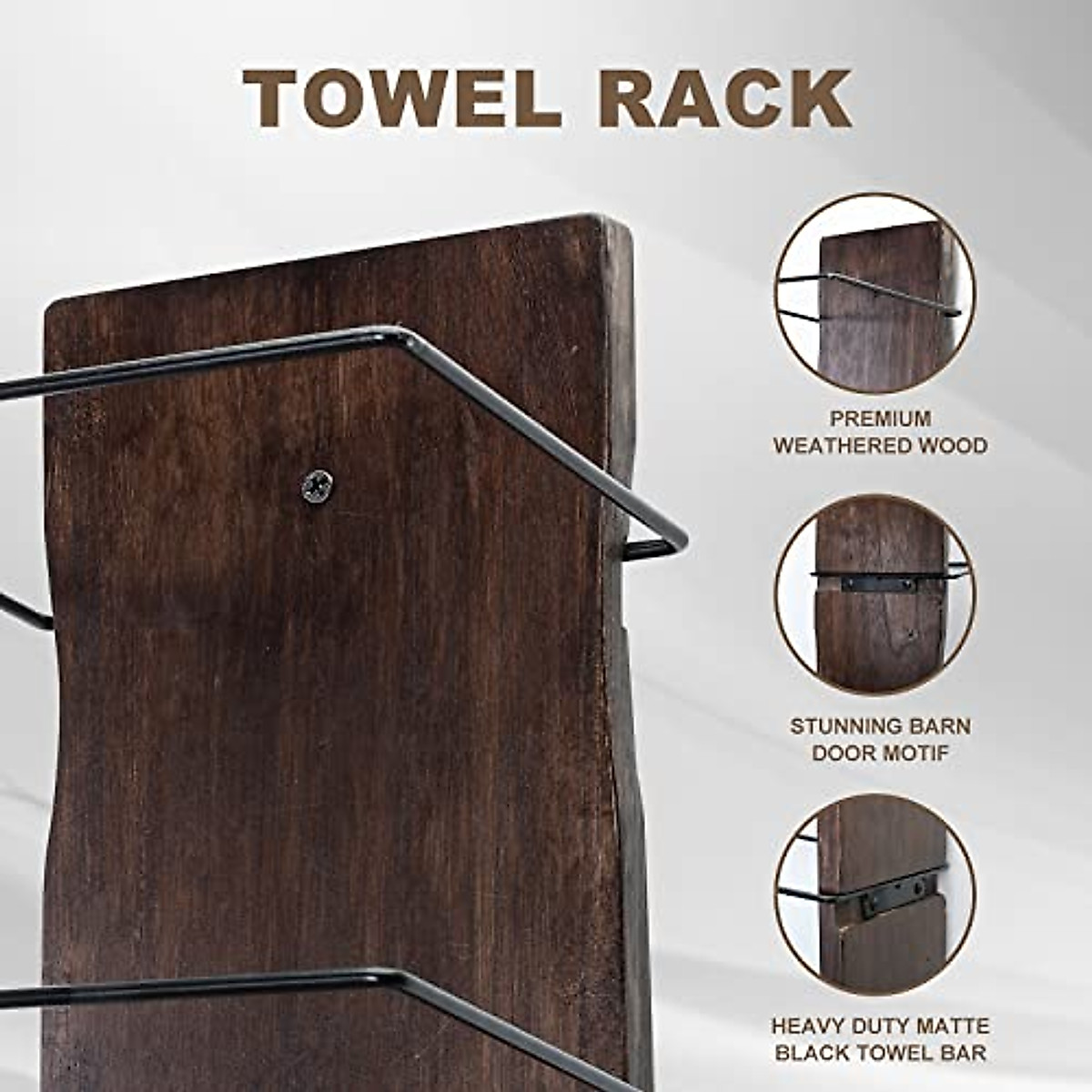 Rustic Towel Racks for Bathroom Wall Mounted, Wood and Metal Towel Holder, 6 Tier Shelf Holder for Shower & Hand Towels of Bathroom