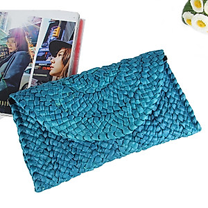 LUI SUI Women Straw Clutch Purse Handbag Straw Shoulder Bag Summer Beach Bag Woven Bag Envelope Purse Wallet
