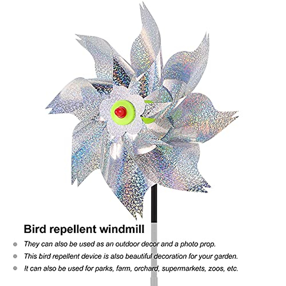 BESPORTBLE 5PCS Bird Blinder Pinwheels Sparkly Holographic Pin Wheel Spinners Scare Off Birds and Pests for Yard and Garden (Silver)