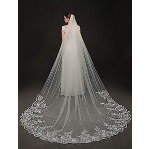 EllieHouse Women's Lace Wedding Bridal Veil Ivory