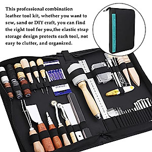 Leather Craft Tools, 60 Pieces Leather Working Tools and Supplies with Storage Bag Cutting Mat Prong Punch Groover Edge Creaser Stamping Carving Knife Awl Hammer for Leather Craft Making DIY Sewing