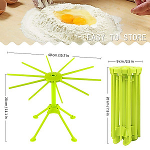 Cambom Foldable Pasta Drying Rack- Plastic Spaghetti Noodle Dryer with 10 Bar Handles Green