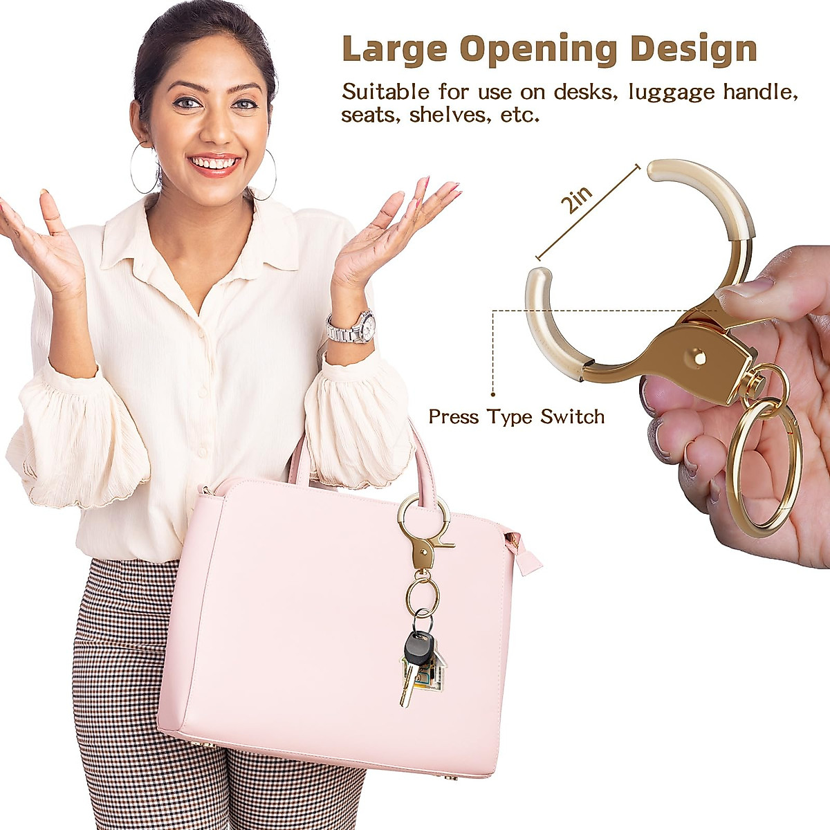 MAGTOBO Handbag Holder More Versatile Purse Hook Hanger for Table with Circular Carabiner Clip Fits on Car, Back of Chairs, Door..