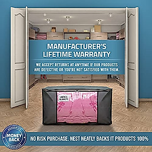 NestNeatly Large Capacity Clothes Storage Bag Organizer with Reinforced Handle for Comforters, Blankets, Bedding, Foldable with Sturdy Zipper, Clear Window, 3 Pack, Gray