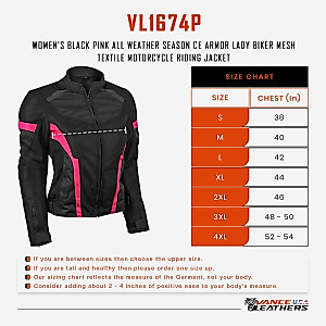 Vance Advance Womens All Weather Season CE Armor Mesh Motorcycle Biker Riding Jacket (4XL, Pink)