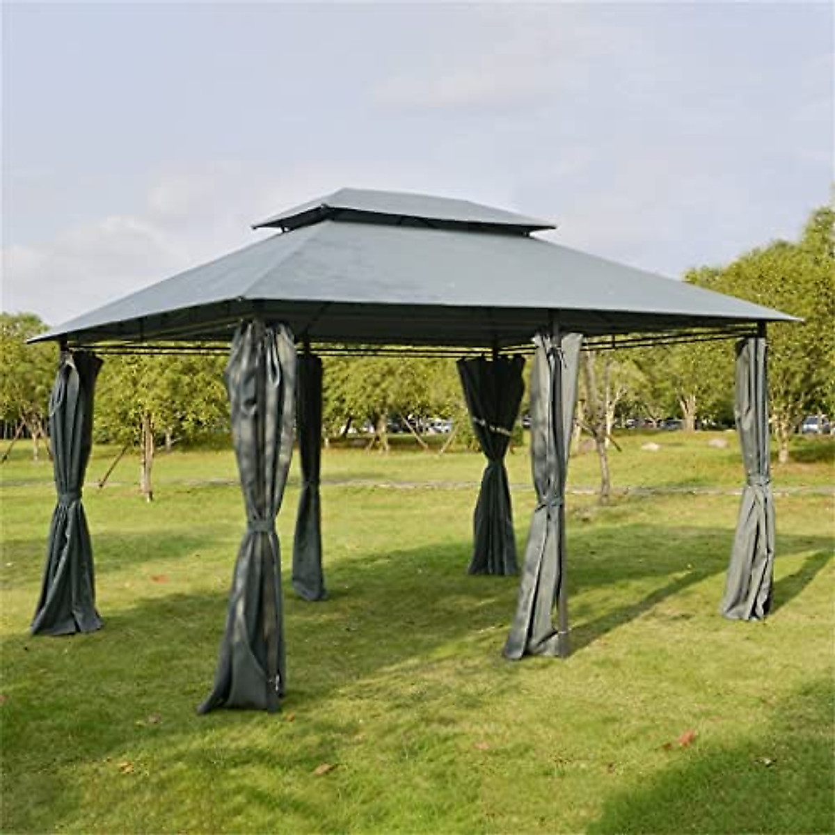 Generic 10' x 13' 2 Tier Steel Outdoor Garden Gazebo with Vented Soft Top and Removable Curtains
