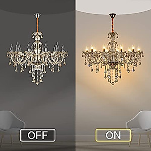 Ridgeyard 10-Light Crystal Chandelier Cognac/Champagne Modern Chandelier K9 Crystal Candle Pendant Ceiling Lighting Fixture, Chandeliers for Dining Room Home Decor