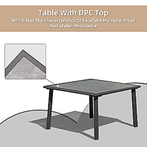 Domi Outdoor 4 PCS Patio Conversation Set with Removable Grey Cushions, Plastic Dining Table and Chairs Dining Set for Garden Lawn Yard