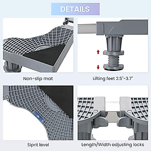 AMGSH Adjustable Mini Fridge Stand | Washing Machine Base Dolly Roller Stand 4×2 Locking Rubber Swivel Wheels 4 Feet,Furniture Mover Mobile Base for Washing Machine,Dryer and Refrigerator (Grey)